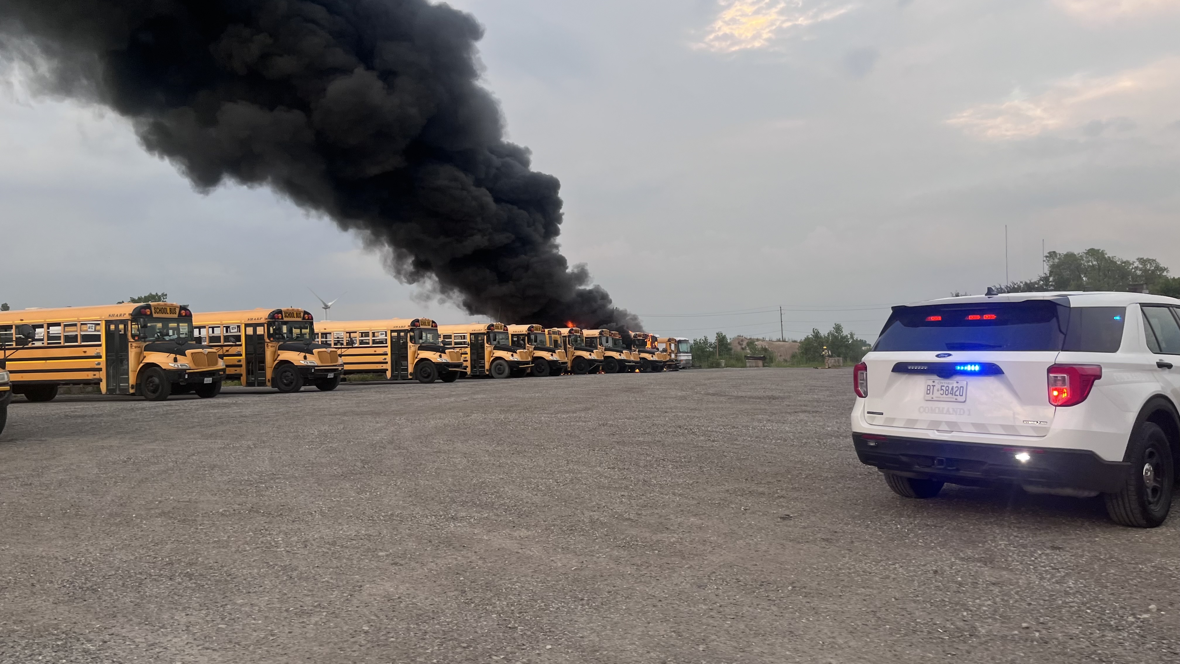 School buses heavily damaged after fire in Essex