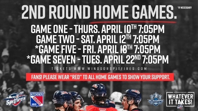 Round 2 playoff schedule for the Windsor Spitfires announced