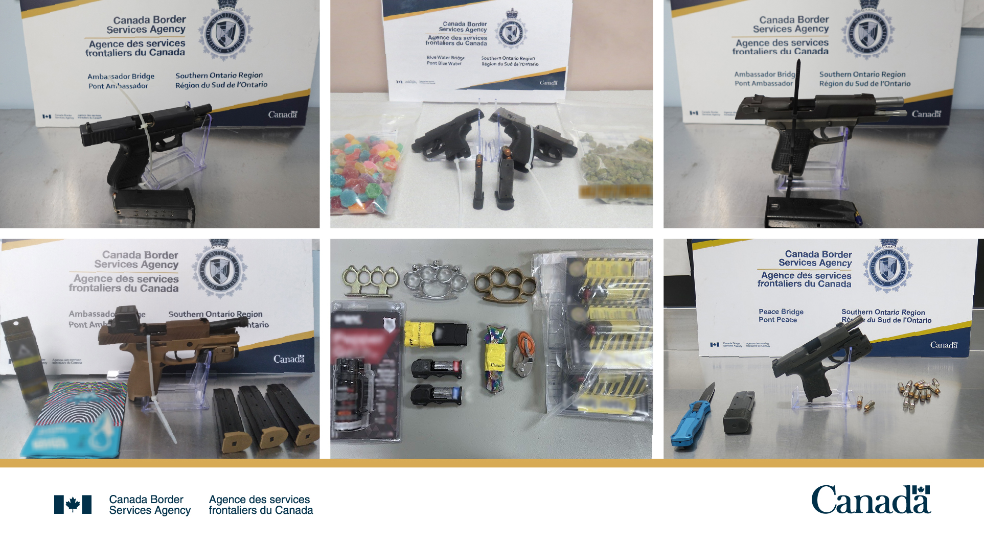 Firearms, stun guns and brass knuckles all seized at the Ambassador Bridge